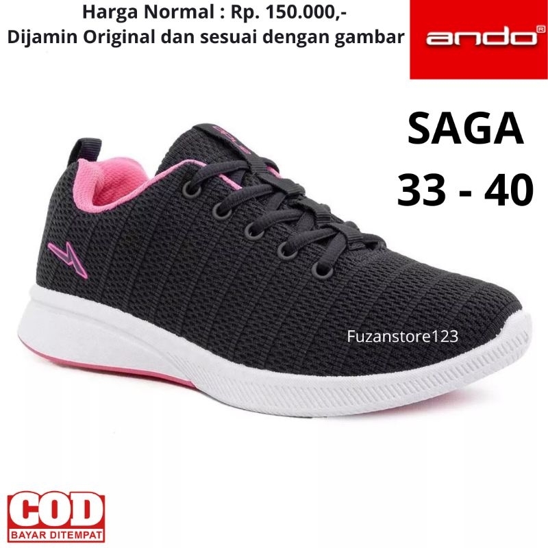 Jual SEPATU SEKOLAH ANAK PEREMPUAN ANDO MIA SAGA HITAM PINK SD SMP SMA ...