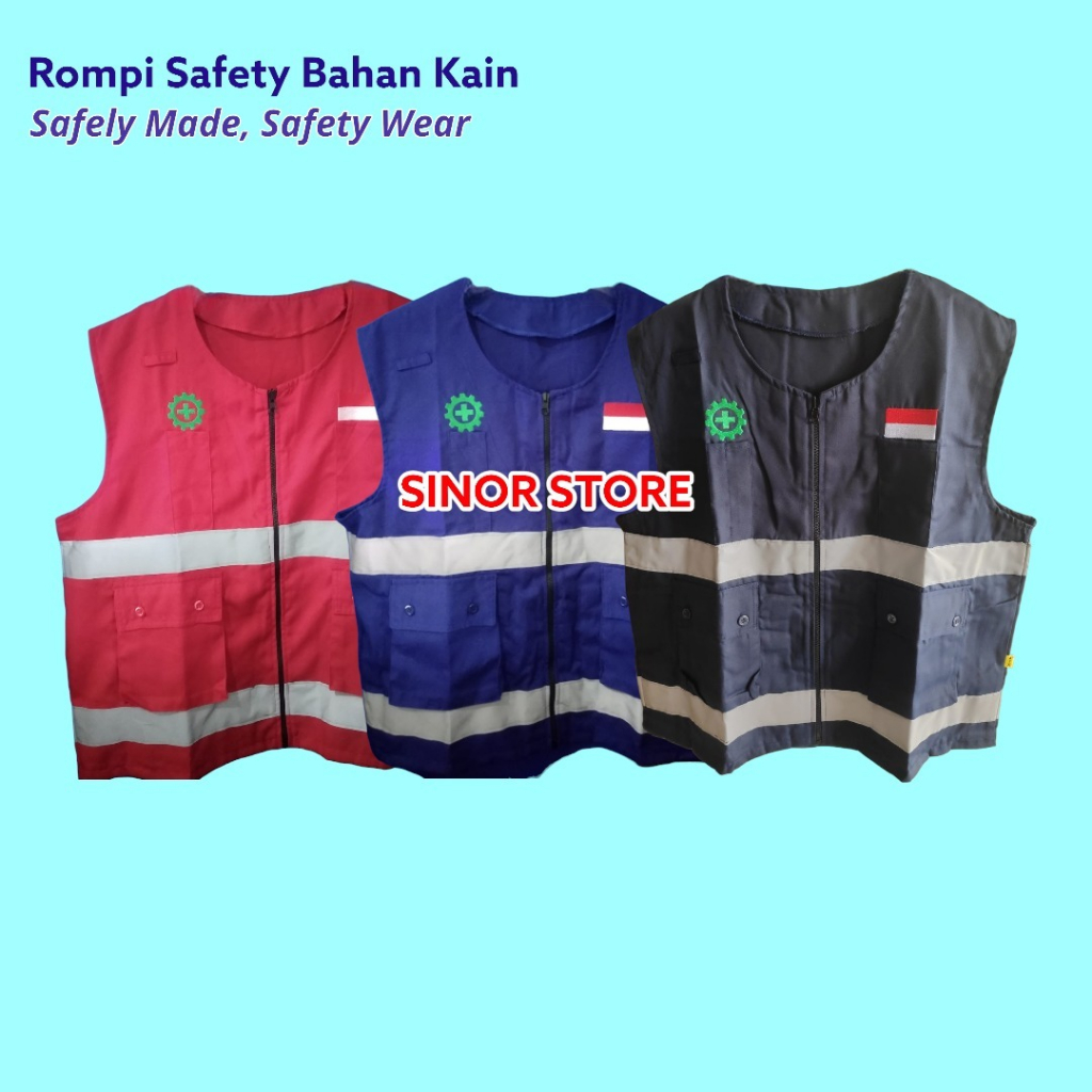 Jual Rompi Safety KAIN Drill Vest Tebal 2 Kantong Dan Zipper Bendera K3 ...