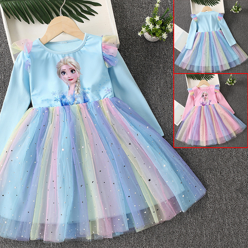 Jual Gadis Musim Dingin Elsa Gaun Beku Gaun Long Lengan Gaun Putri Kid ...