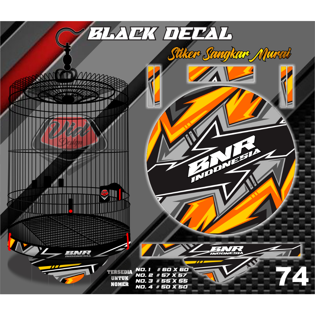 Jual Sticker sangkar Bulat Murai Decal Motif BNR Corak Oren No 1 2 3 4 ...