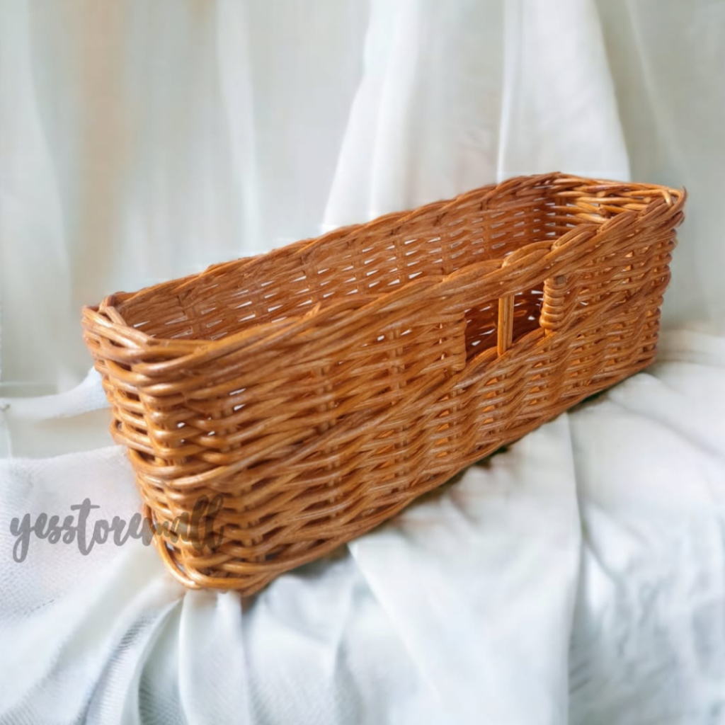 Jual keranjang rotan persegi panjang wadah toples tempat sendok garpu ...