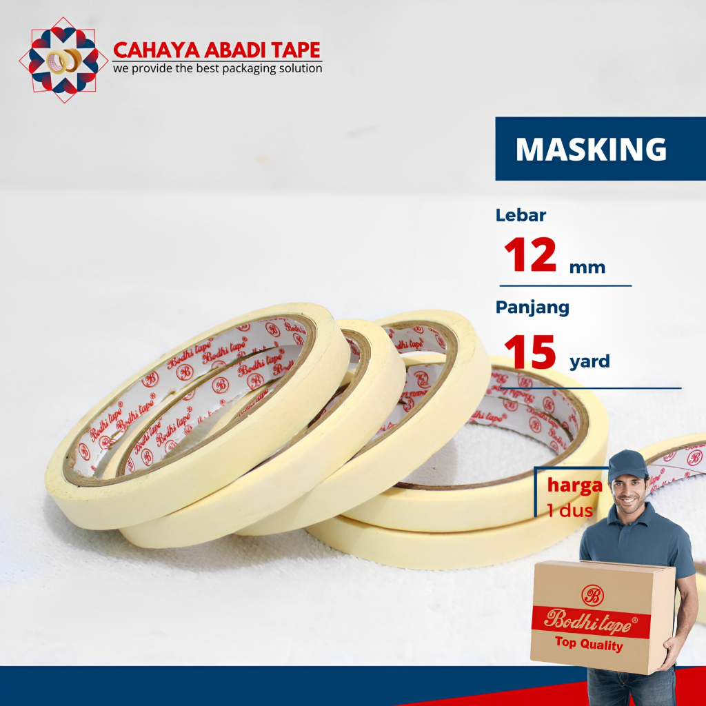 Jual LAKBAN KERTAS/MASKING TAPE 12MM X 15YARD PER DUS | Shopee Indonesia