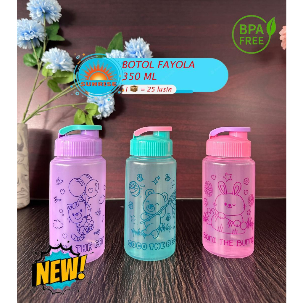 Jual Botol minum fayola 350ml bulat/Botol minum flip anak/botol minum ...