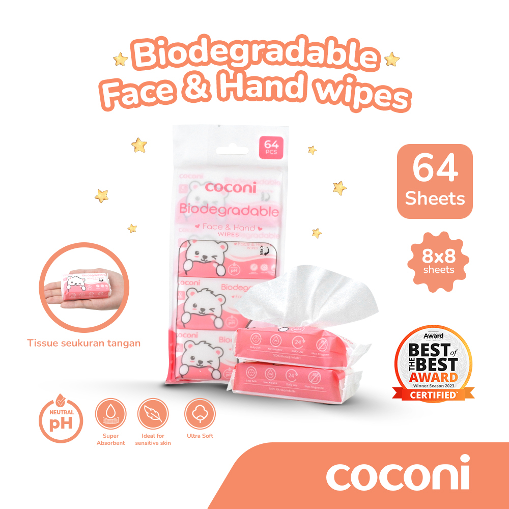 Jual COCONI Biodegradable Face & Hand Baby Wipes | Tisu Basah Bayi Mini ...