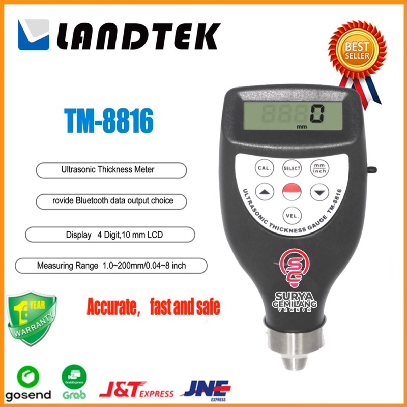 Jual Landtek TM-8816C Ultrasonic Thickness Gauge Meter to 200mm 0.01mm ...