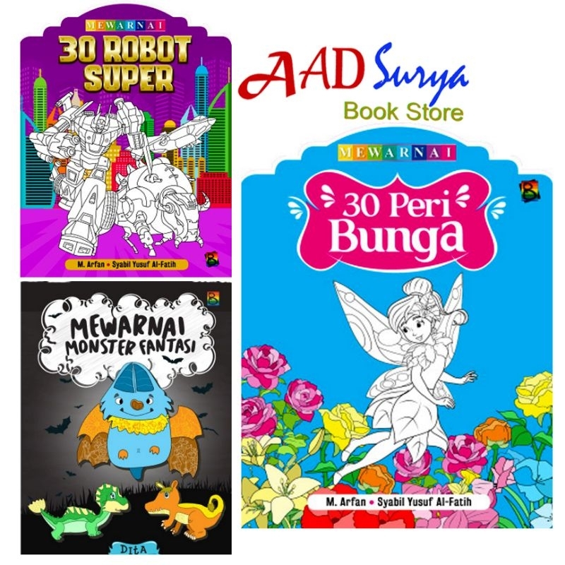 Jual buku mewarnai - seri mewarnai 30 Robot Super, peri bunga dan ...