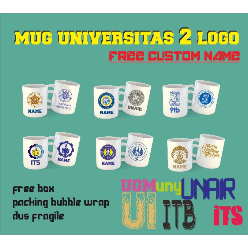 Jual Mug Universitas 2 Logo Bisa Request Nama - Gelas UGM UNY UNAIR ITS ...