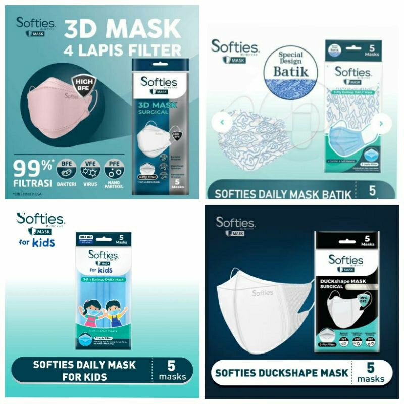 Jual Softies mask isi 5 / surgical isi 30 / masker anak / masker hijab ...