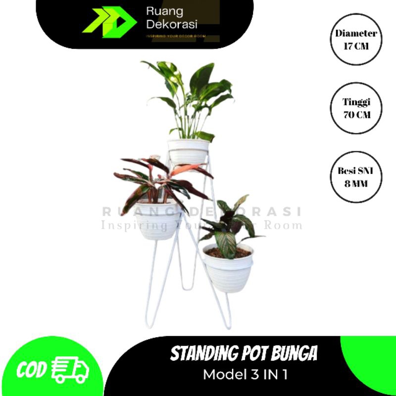 Jual Standing Pot Bunga Besi Termurah Rak Bunga Besi Minimalis 3 Pot ...