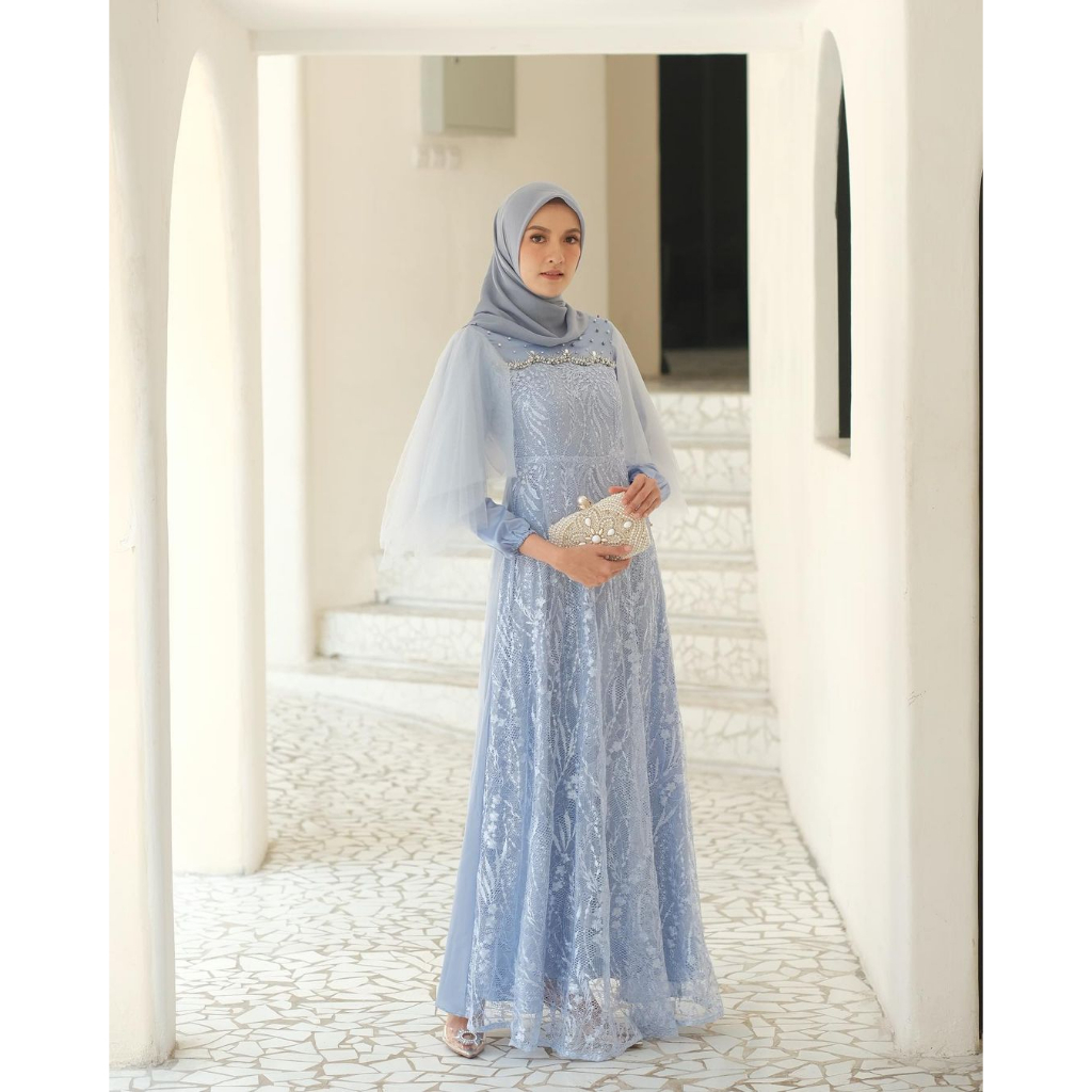 Jual TERMURAH! LUNA DRESS BROKAT KOMBINASI TILLE LAYER FASHION KEKINIAN NADINE GAMIS MODEL ...