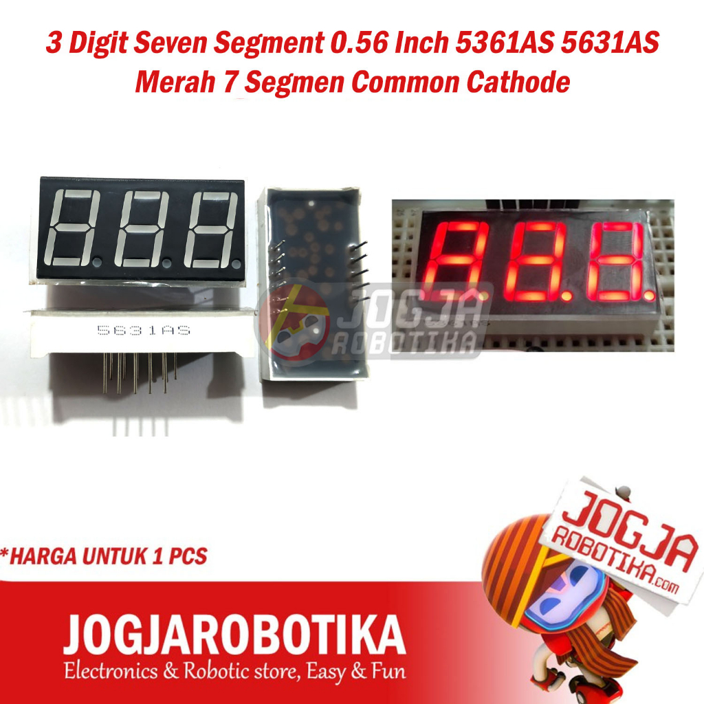 Jual 3 Digit Seven Segment 0.56 Inch 5361AS 5631AS Merah 7 Segmen ...