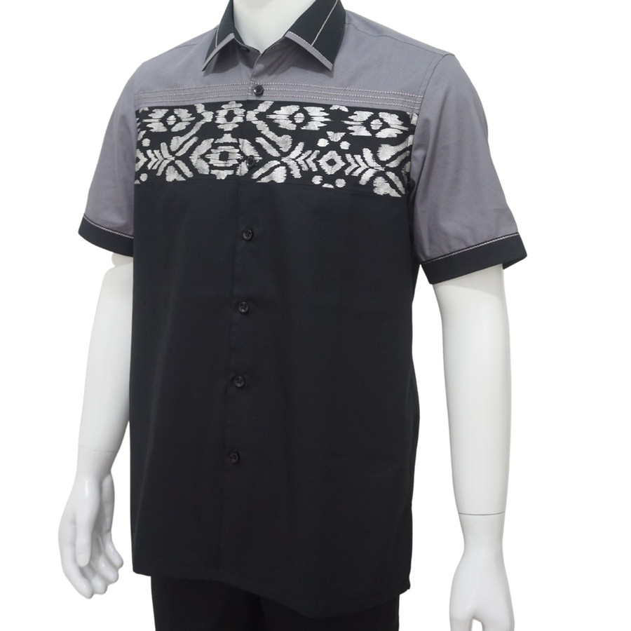 Jual Kemeja Pejabat Pria lengan pendek DULA aplikasi motif tenun ...