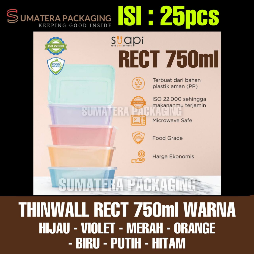 Jual Thinwall Rect 750ml Suapi Warna I Isi 25pcs Kotak Makan Medan