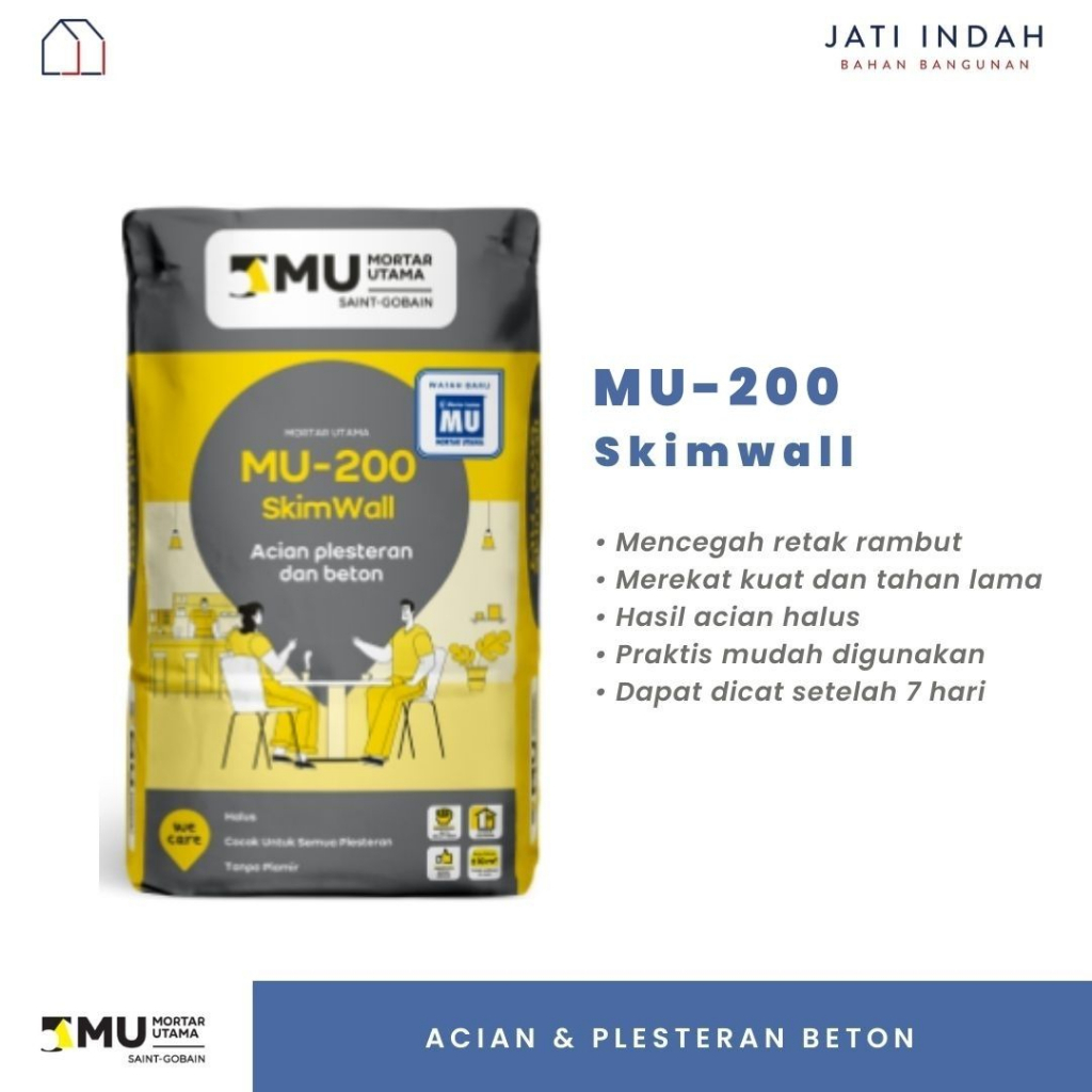 Jual MU-200 SkimWall Acian Plester dan Beton 20kg & 40 kg Semen Instan ...