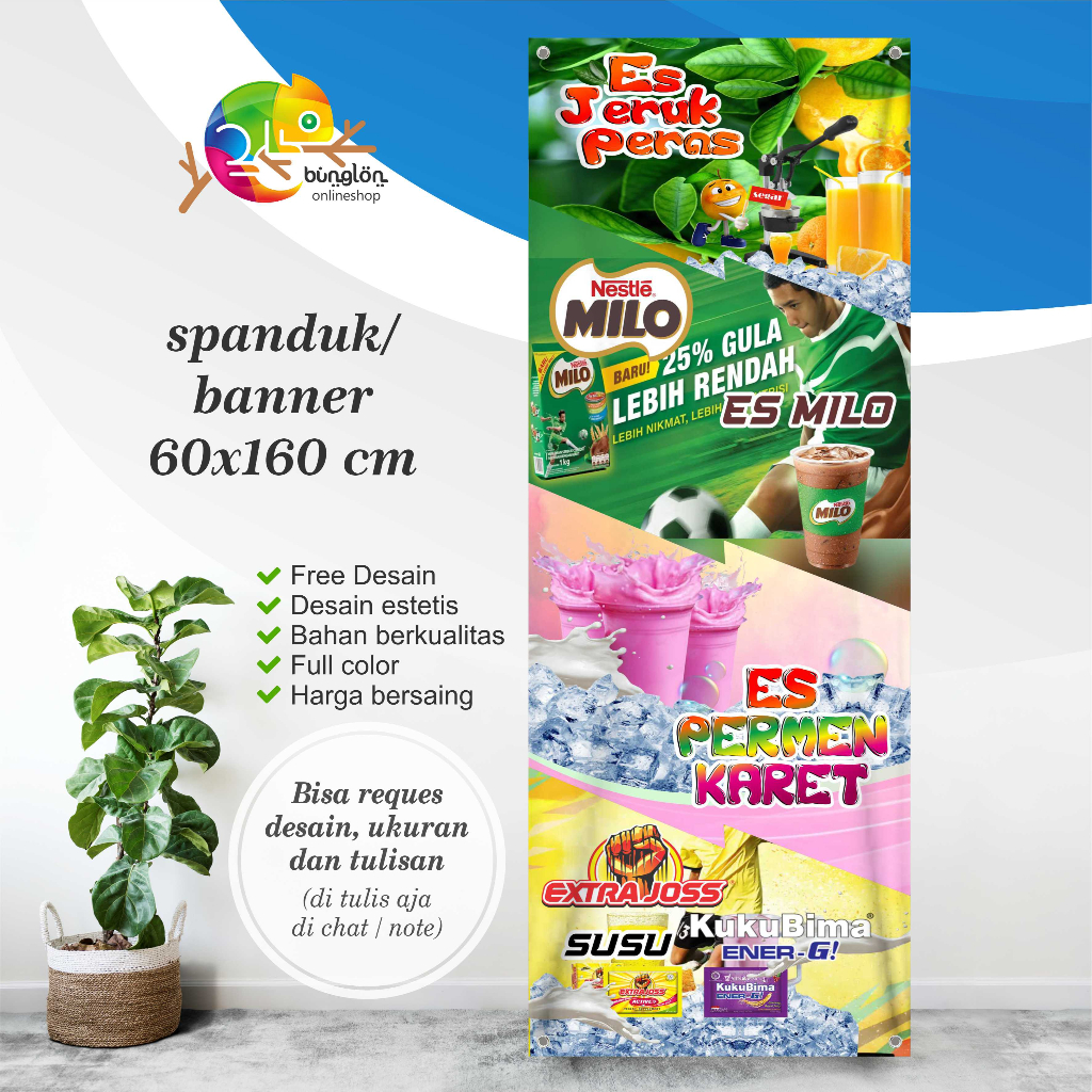 Jual Spanduk Banner 60x160 Cm Spanduk Es Jeruk Peras, Milo, Es Permen ...