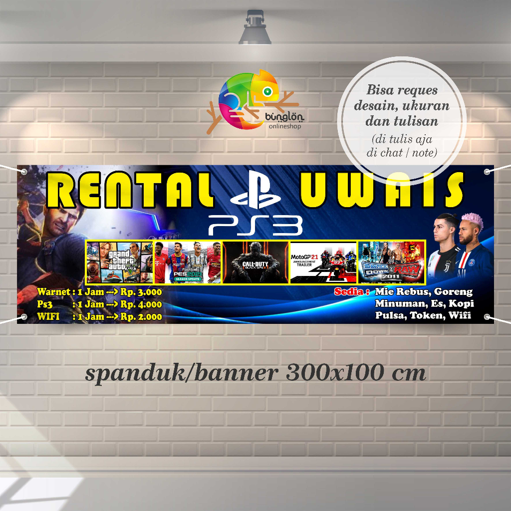 Jual Spanduk Banner 300x100 Cm Spanduk Rental PS, Spanduk Warnet ...