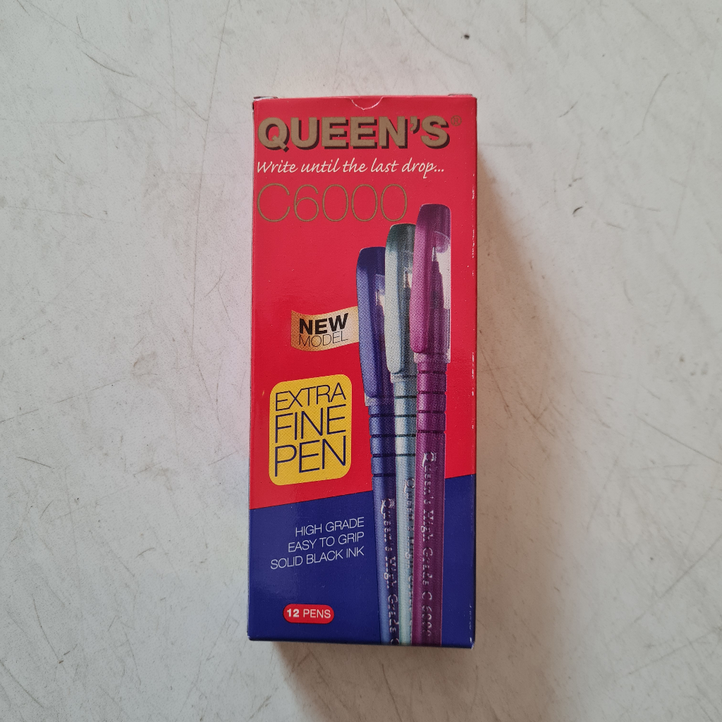 Jual Bolpen / Pulpen QUEENS C6000 Hitam | per pak isi 12 pcs | Shopee ...