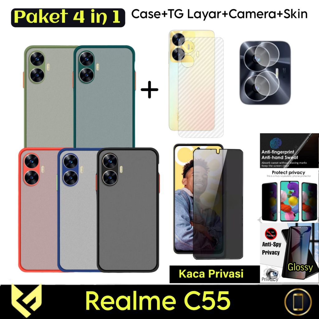Jual 4IN1 CASE AERO For REALME C55 NFC Case Dove Color Free TG Layar ...