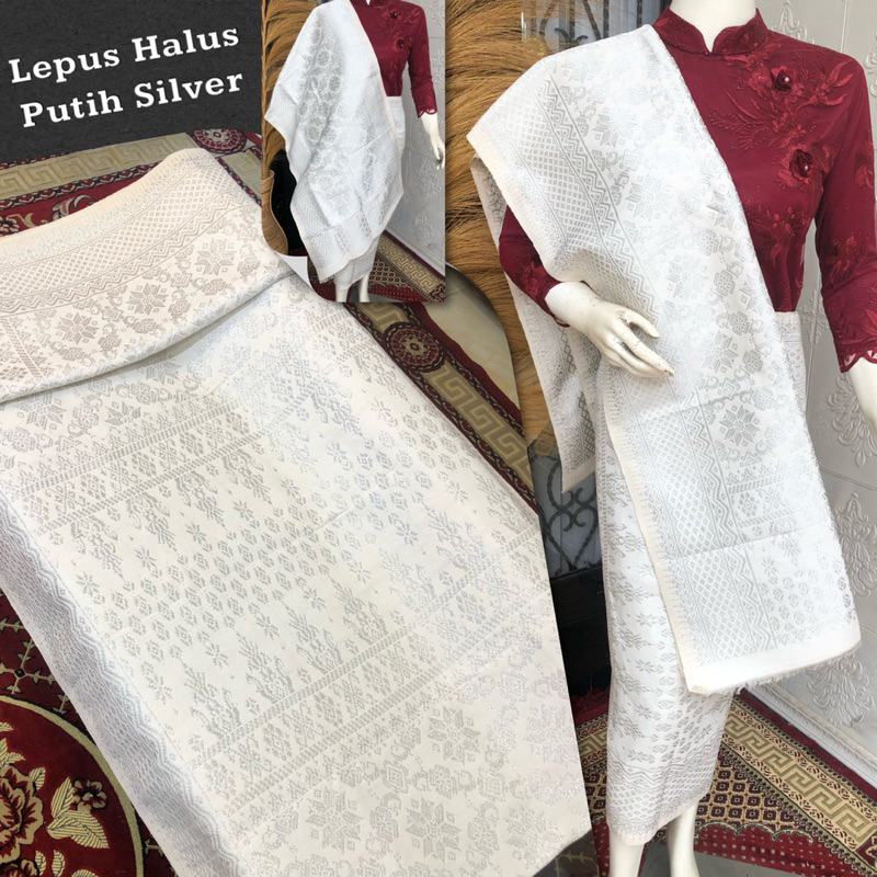 Jual Songket Lepus Putih Silver Kristal Best seller /songket tenun asli palembang /ilham songket ...