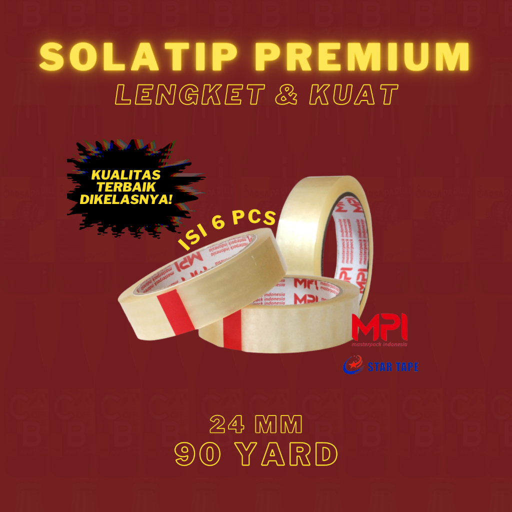 Jual Isolasi/Solatip Bening 90 Yard Premium PER 6 PCS Lengket Dan Kuat ...