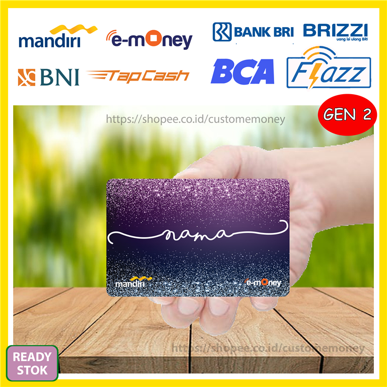 Jual KARTU EMONEY DESIGN NAMA PURPLE UNGU GLITER ETOLL E-MONEY MANDIRI ...