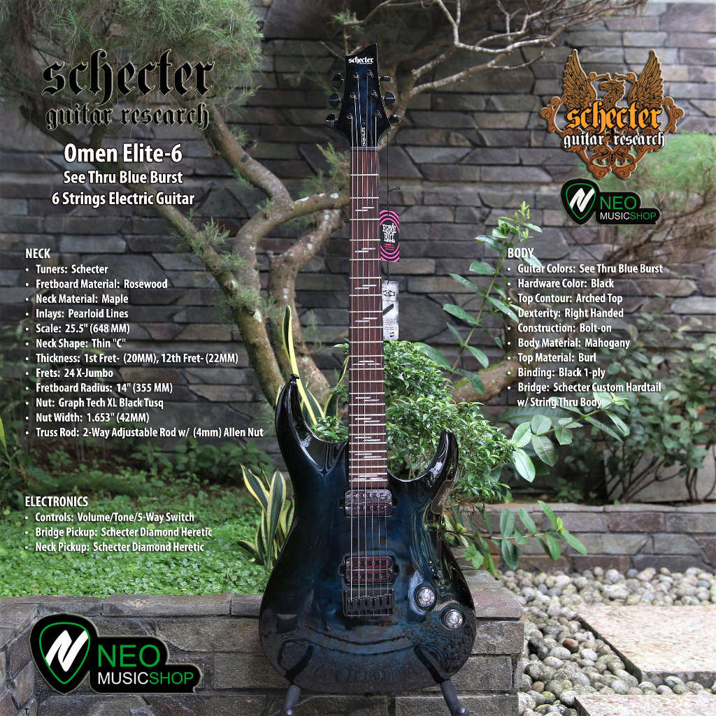 Jual Schecter Omen Elite 6 See Thru Blue Burst 6 Strings Electric ...