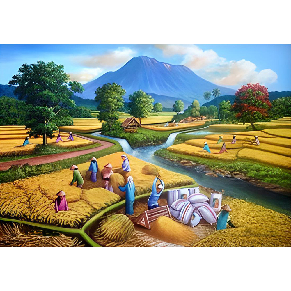 Jual LUKISAN POSTER CETAK PANEN PADI #CODE01-10 UKURAN XTRA JUMBO BIG ...