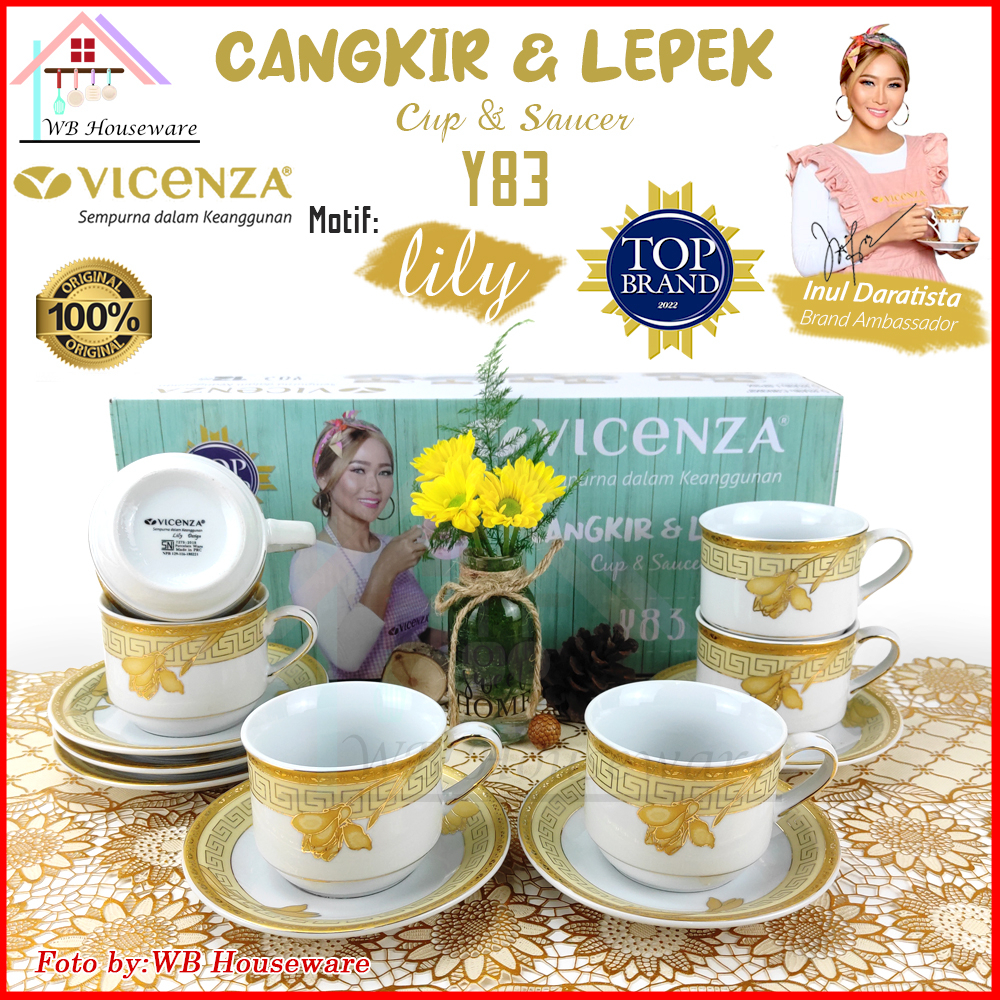Jual VICENZA 6 pasang cangkir set + tatakan motif lily/ tea set cup and ...