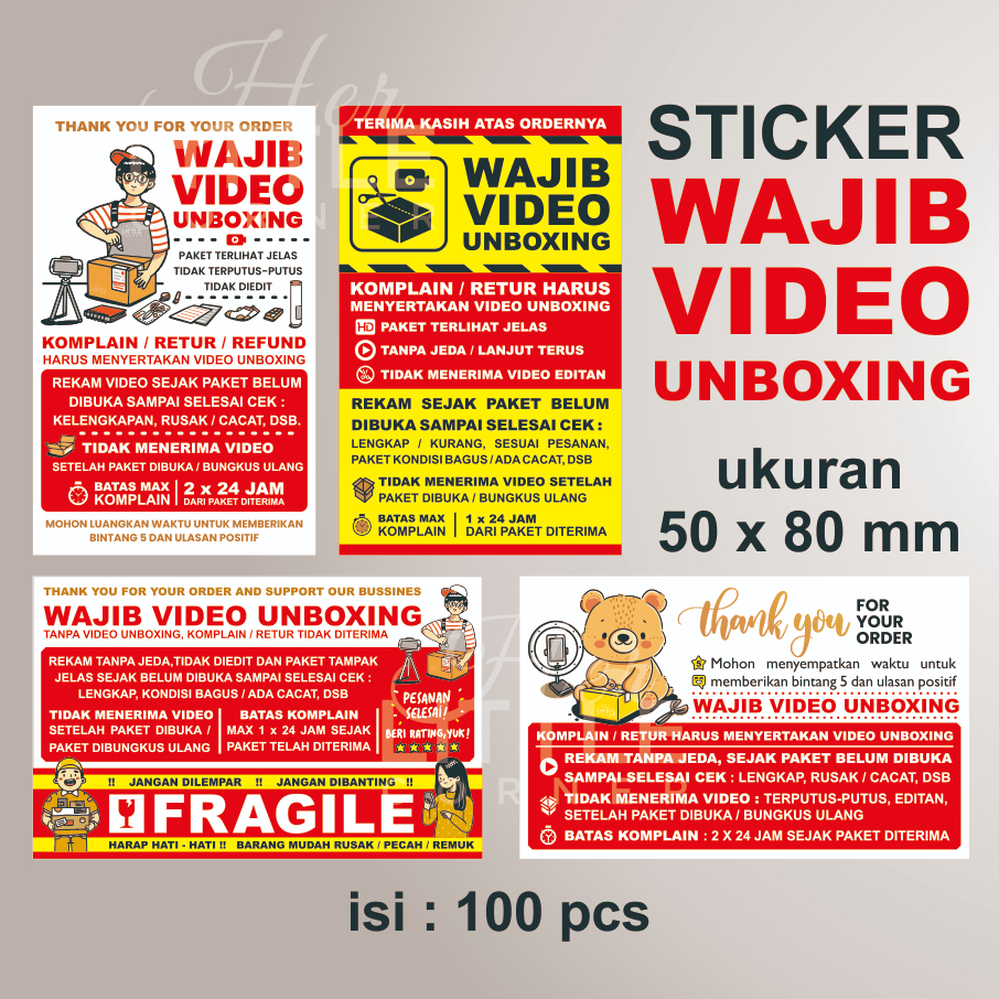 Jual STICKER VIDEO UNBOXING (isi 100 pcs) size 5 x 8 cm | Shopee Indonesia