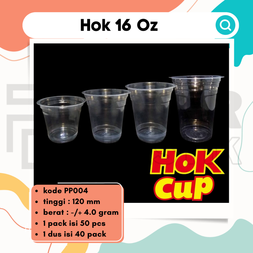 Jual Gelas Cup Hok 16 Oz || PP004 || Cup 16 Oz HOK isi 50 Pcs || Gelas ...