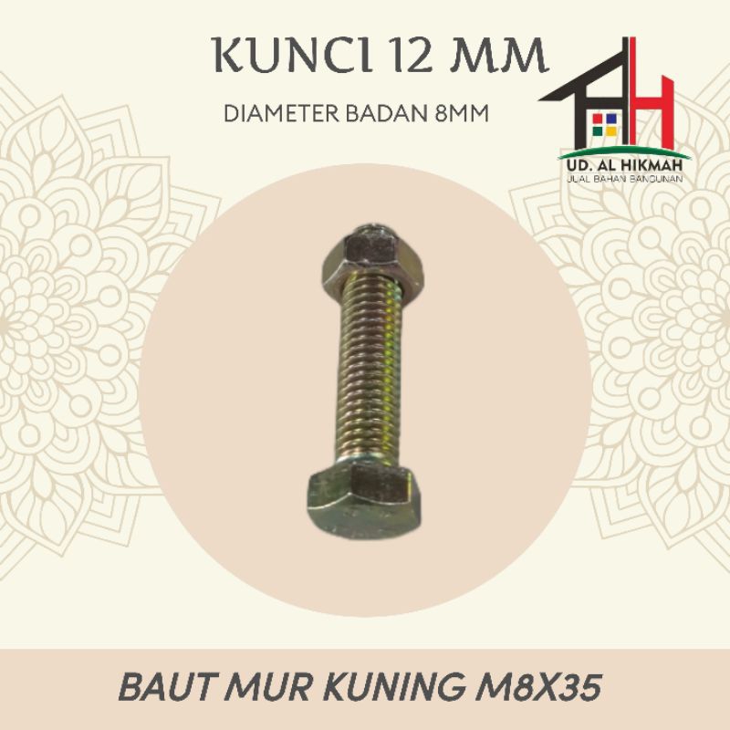 Jual PAKET 10 SET BAUT MUR HEX KUNING M8 X 35 M8X35 KUNCI 12 MM | Shopee Indonesia