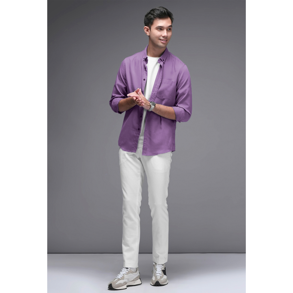 Jual Kemeja Polos Pria Lengan Panjang Lilac Ungu Basic Atasan Slimfit ...