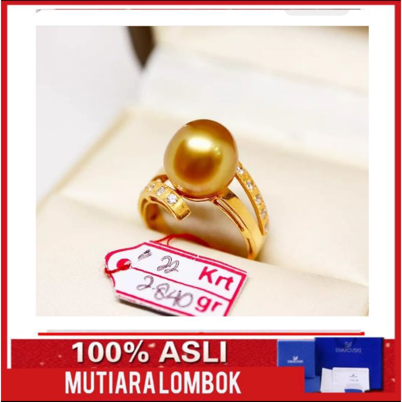 Jual cincin emas 22 karat mutiara laut lombok asli model mewah lengkap ...