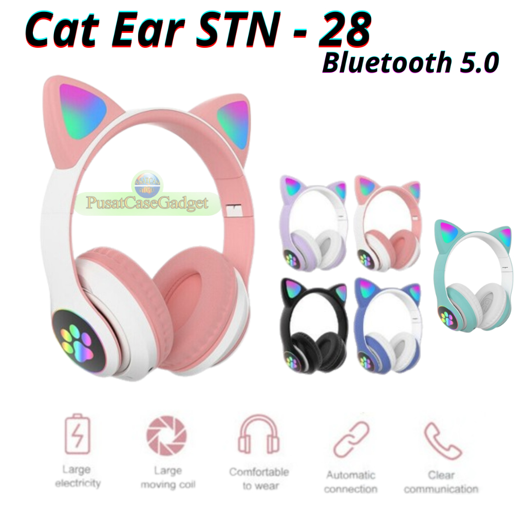 Jual Headphone Bluetooh Motif B39 | STN 28 Macaron Cat Ear Headset ...