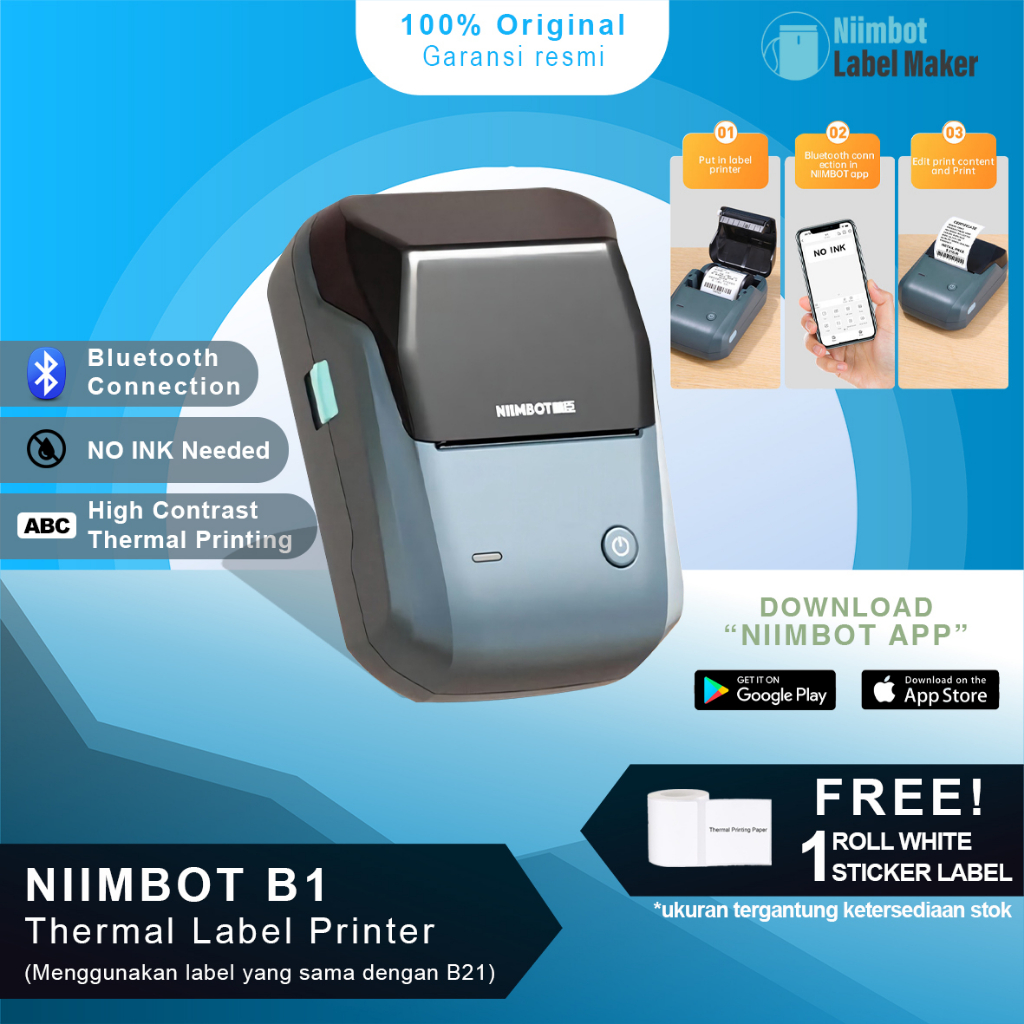 Jual NIIMBOT B1 Wireless Thermal Portable Label Maker Printer Tanpa ...