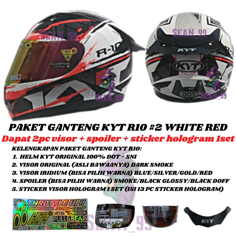 Jual HELM KYT R10 #2 WHITE RED GLOSSY FULL FACE ORIGINAL SNI DOT ...