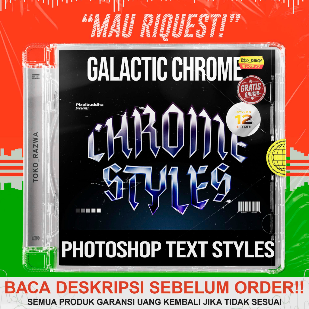 Jual 12 Template Design PSD - Galactic Chrome Photoshop Text Styles ...