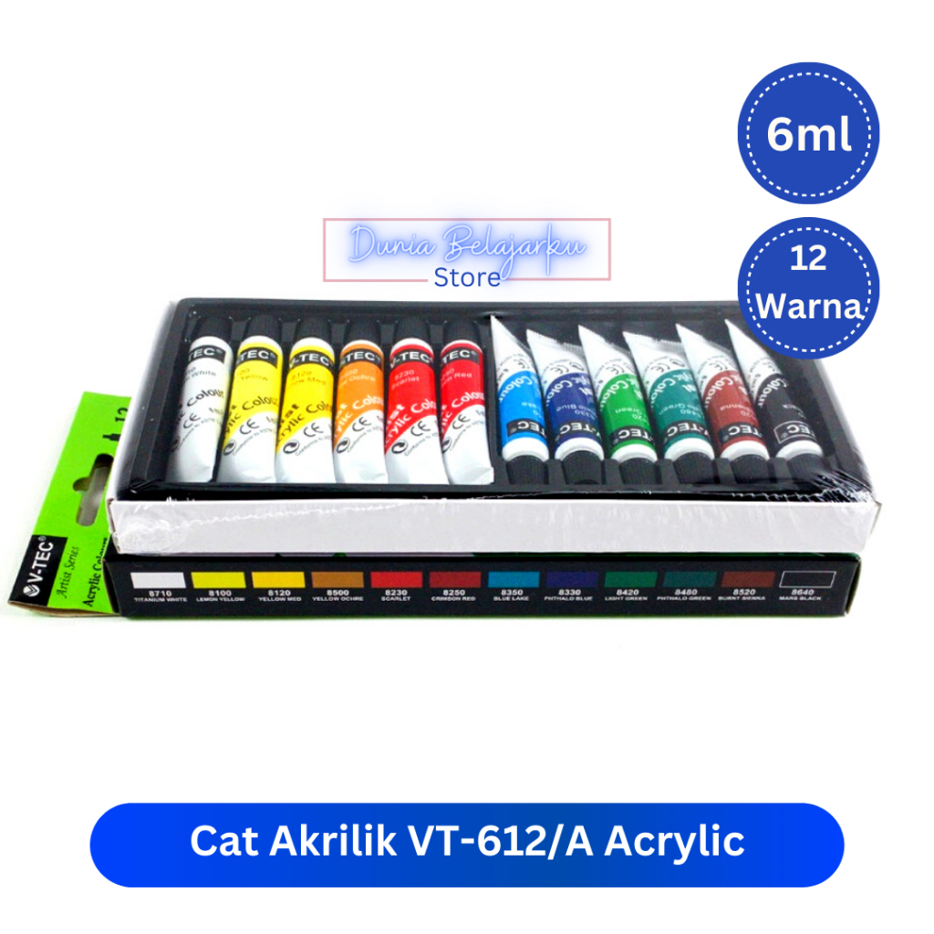 Jual Cat Akrilik Vtec VT-612 / Cat Acrylic Colours V-Tec 12 Warna 6ml Tube | Shopee Indonesia