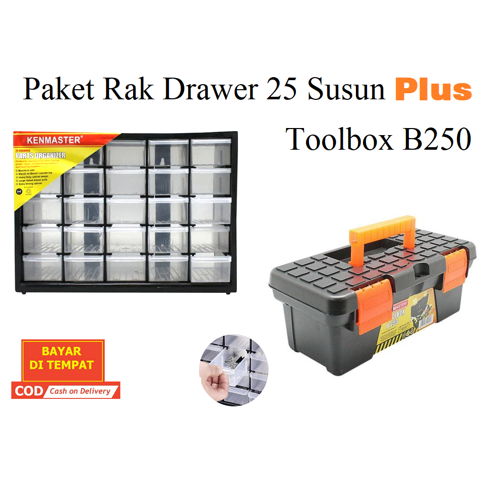 Jual PAKET KENMASTER Rak Komponen Rak drawer 25 Susun PLUS Tool Box ...