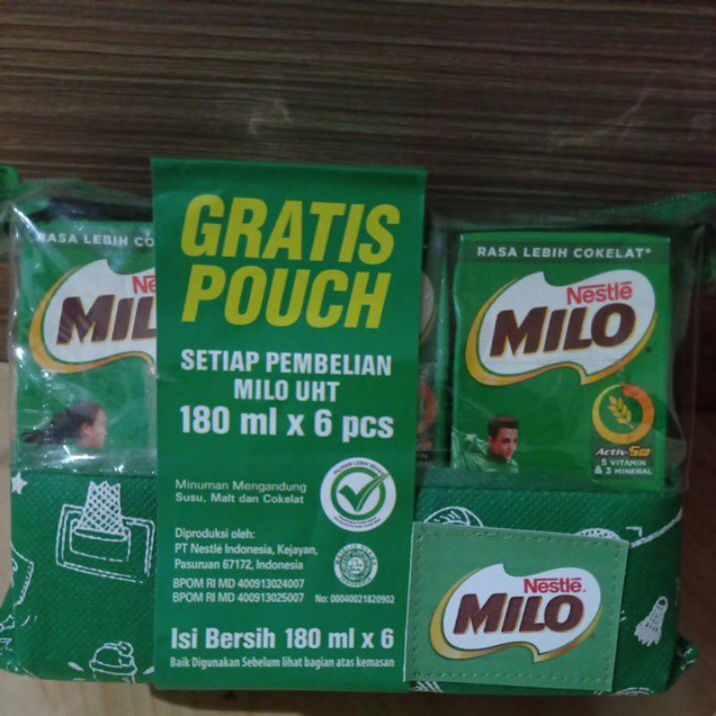 Jual MILO UHT 180ML X 6 GRATIS POUCH | Shopee Indonesia