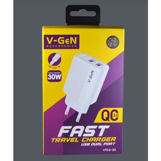 Jual Adaptor Charger V-GeN Ori VTC2-23 Fast Charging QC3.0 Dual USB 30W ...