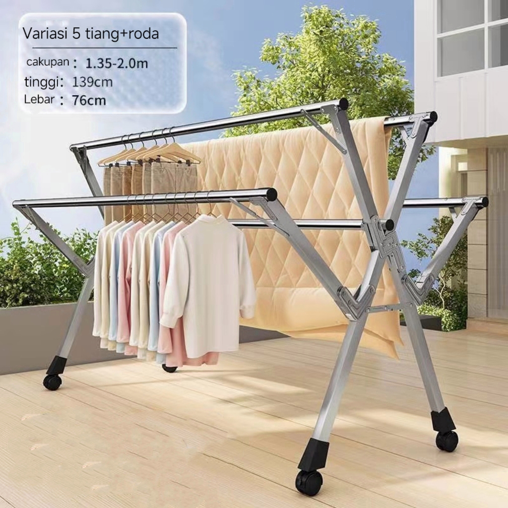 Jual Jemuran Baju Portable Stainles Jemuran Baju Lipat 5 Tiang Jemuran ...