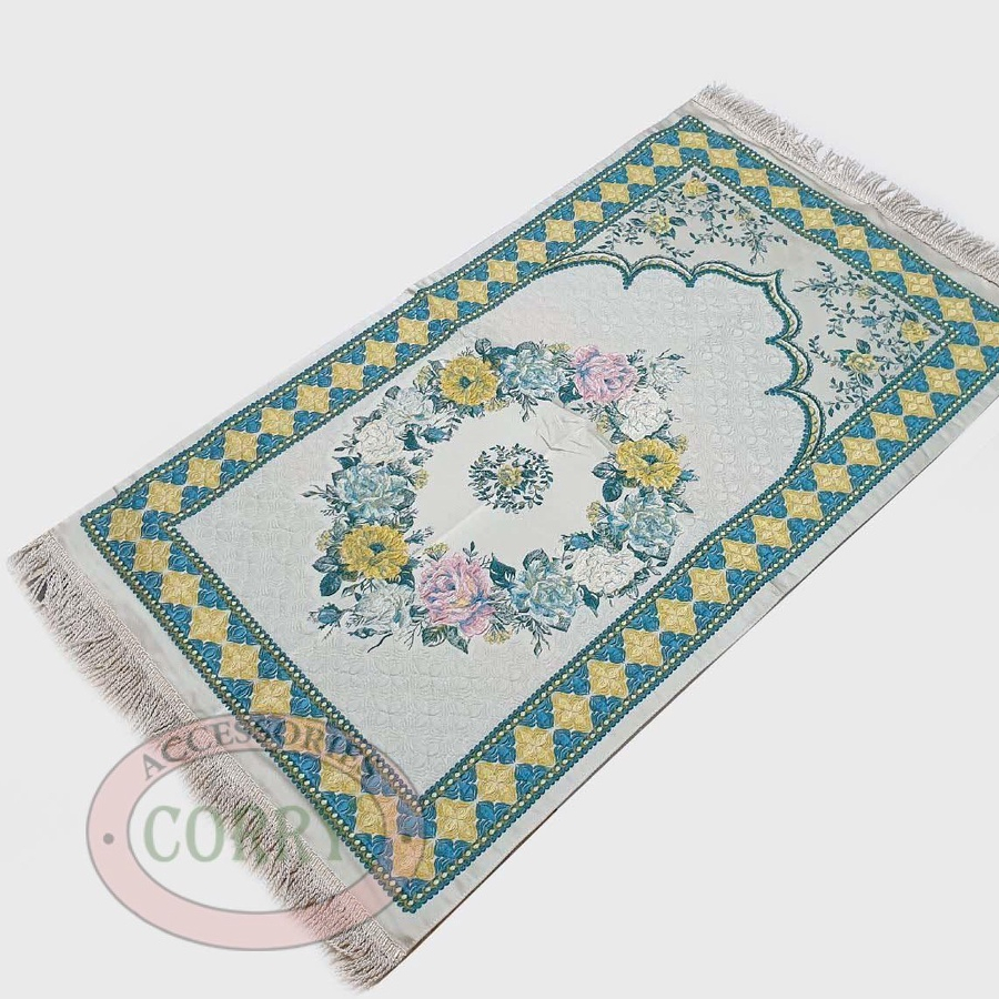 Jual Sajadah Turki Bunga Biru Kuning Krem 120 X 70 Cm Premium Asli ...