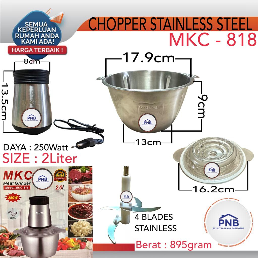 Jual Food Processor Elektrik Chopper Daging Bumbu Listrik 2 Liter MKC ...