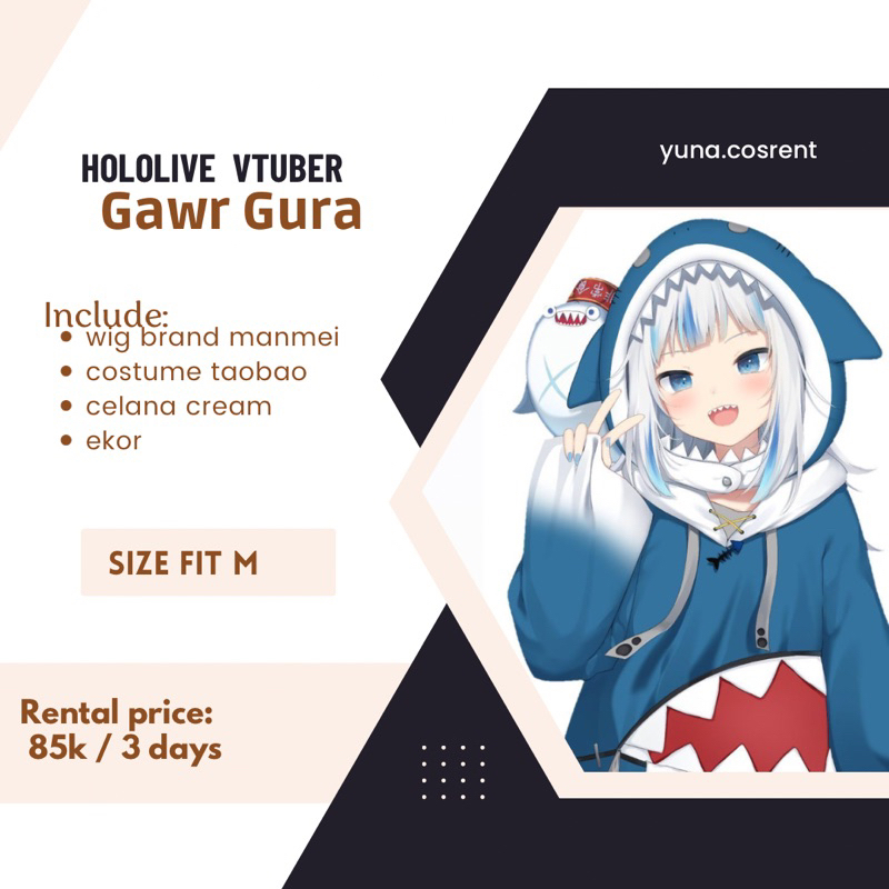 Jual Rental Costume Cosplay Gawr Gura Vtuber Hololive Eng Ind Cosplay ...