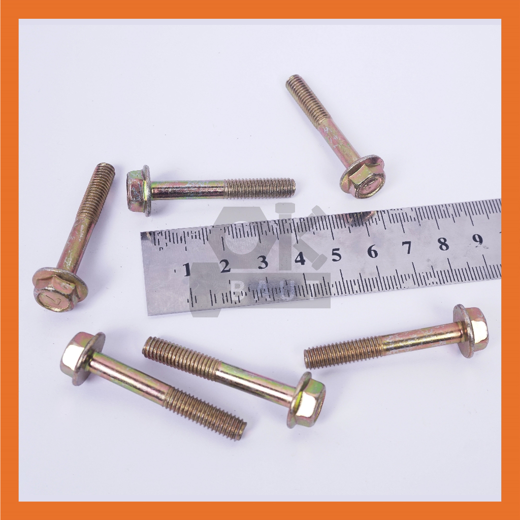 Jual Baut Flange 6x40 mm kuning kunci 10 Bo Flange kuning Baut Topi Flange Bolt | Shopee Indonesia