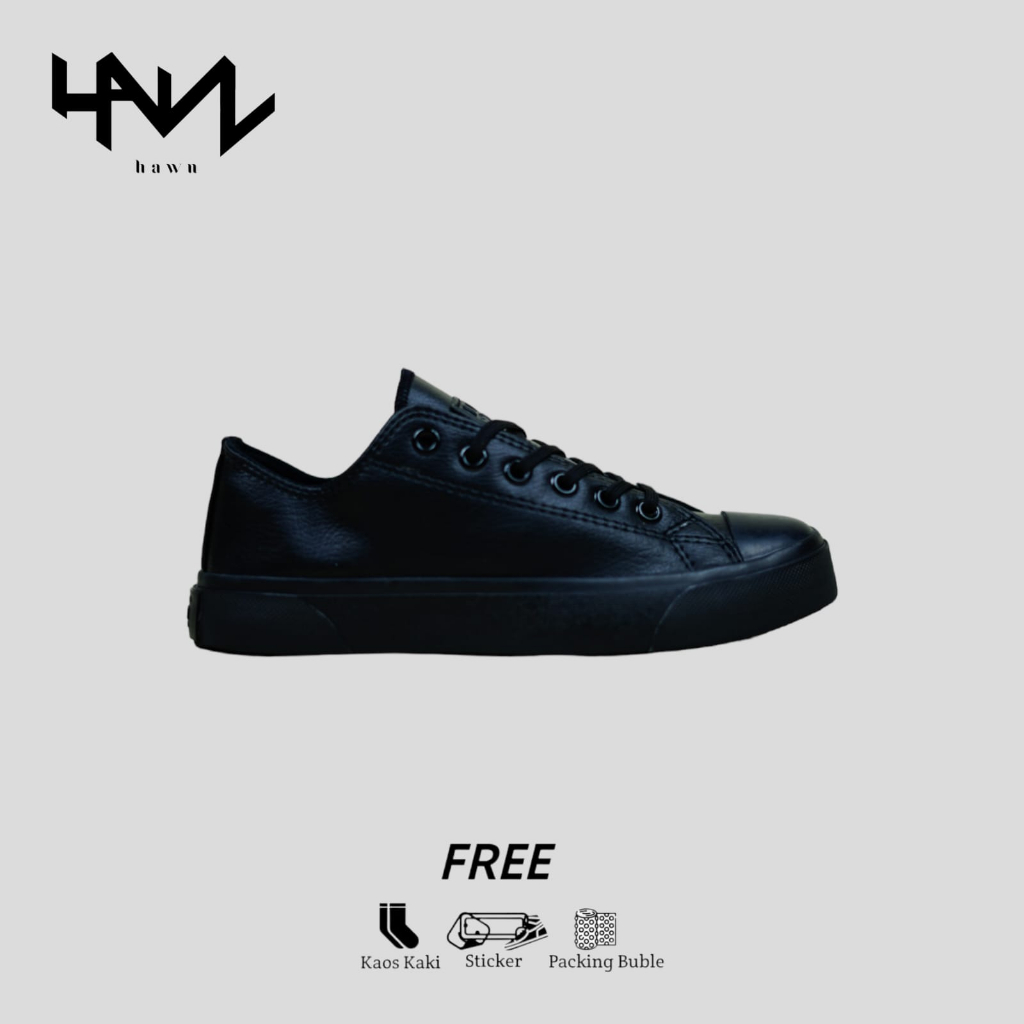 Jual Sepatu Hawn Hara Leather Low Full Black 36-43 Sneakers Casual Pria ...