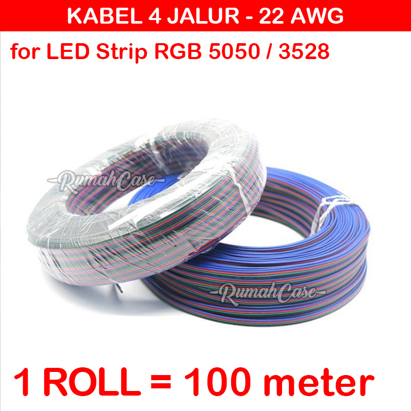Jual Kabel LED Strip 4 Jalur 22 AWG 1 roll 100 meter 100m pin RGB 22awg ...