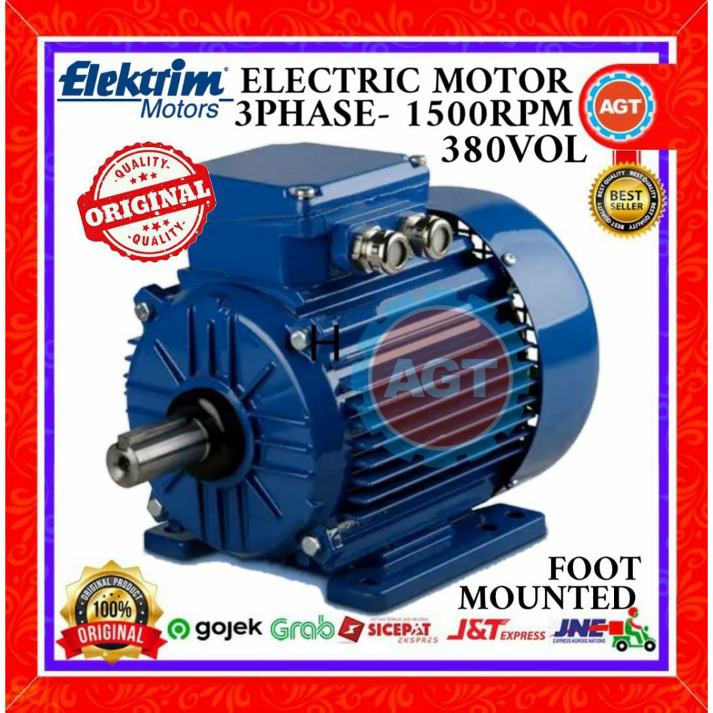 Jual ELEKTRIM MOTOR 0.25KW 0.33HP 1500RPM 4P 3PHASE B3 FRAME 71-4A ...