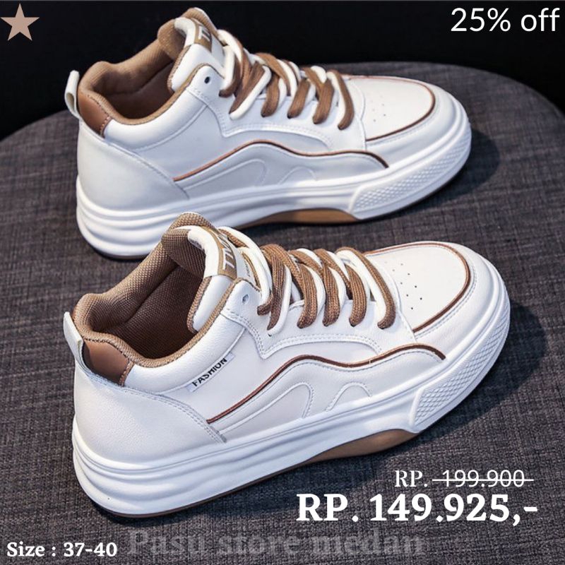 Jual Sepatu wanita TMT 37-40 putih coklat Sneakers olahraga sport lari ...